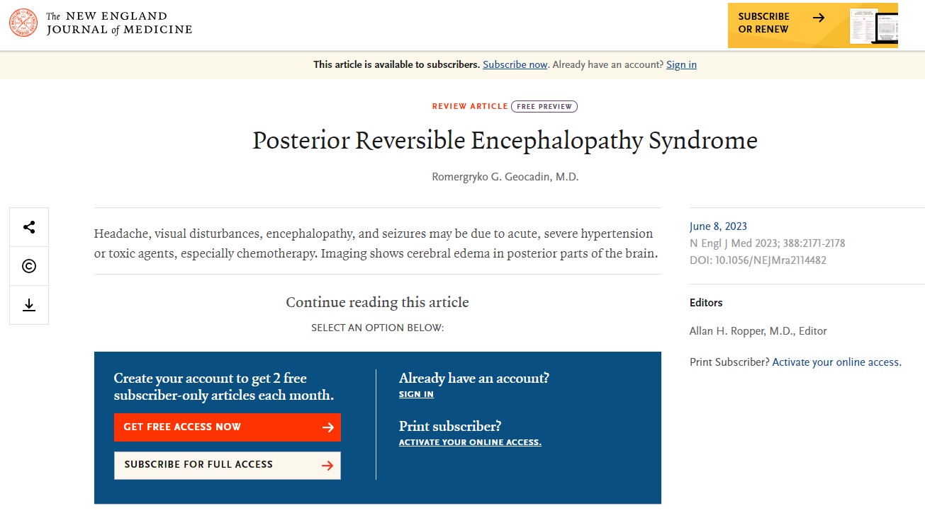 PRES-синдром (NEJM, июнь 2023) > MedElement